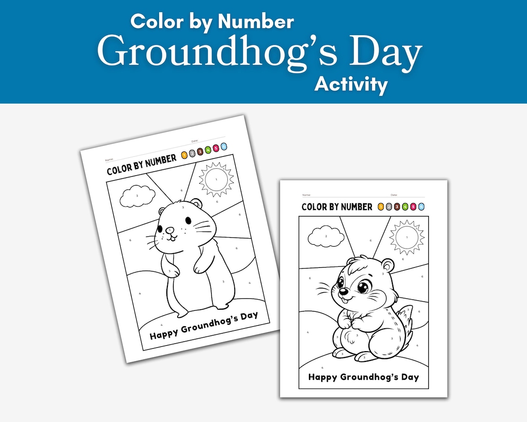 Groundhog's Day Color by Number Printable for Kids, Printable Groundhog ...