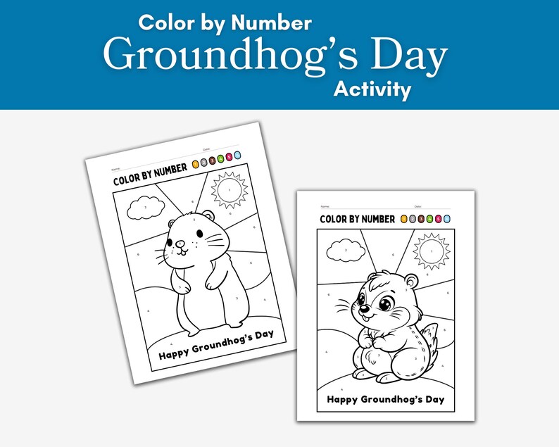 Groundhog's Day Color by Number Printable for Kids, Printable Groundhog ...