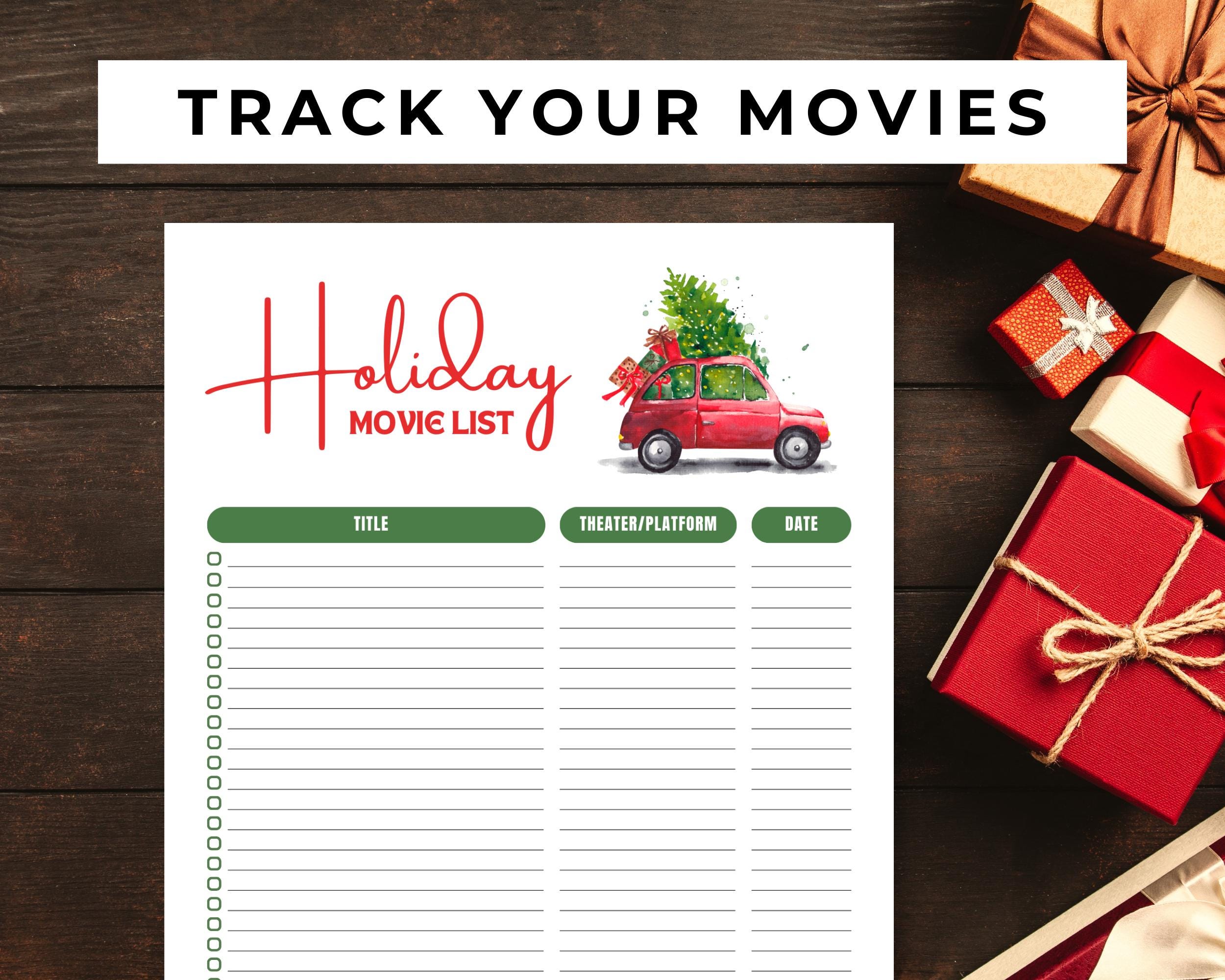 Printable Holiday Movie Watchlist Trackers, Christmas Season Movie Trackers Digital Download ...