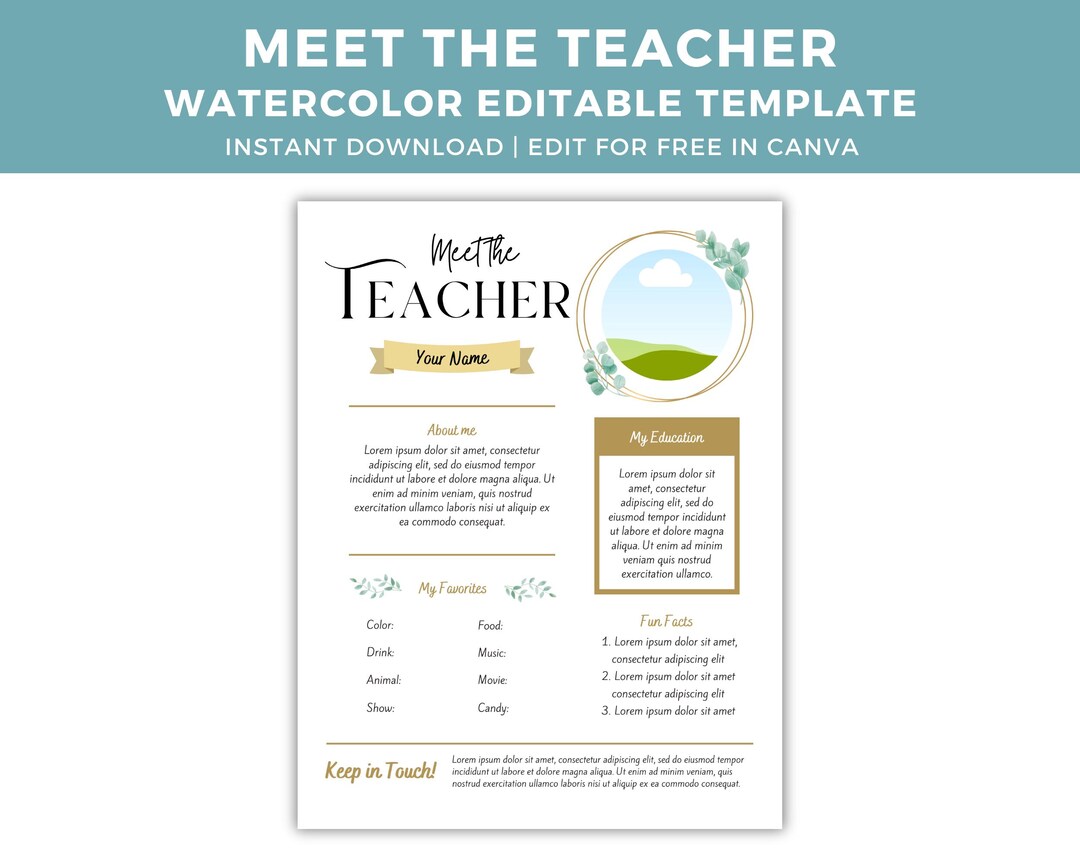Customizable Watercolor Meet the Teacher Template - Editable Canva ...