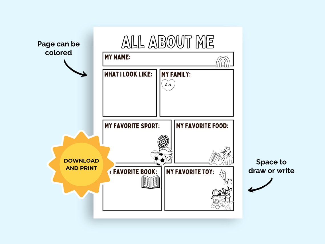 Creative Kids' All About Me Activity Coloring Page - Printable, Fun ...