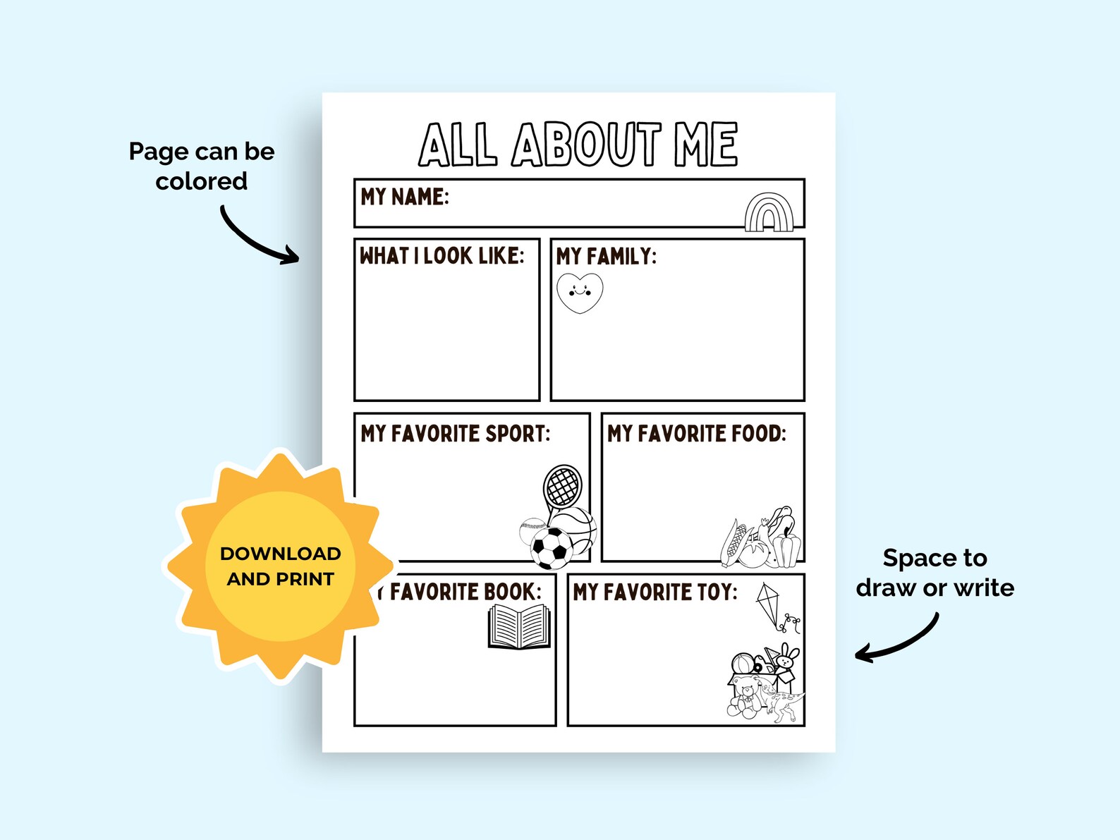 Creative Kids' All About Me Activity Coloring Page - Printable, Fun ...