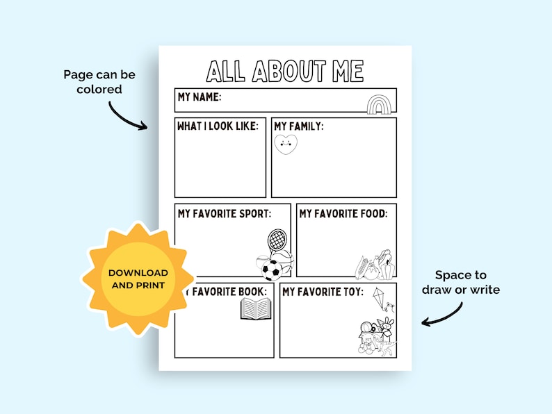 Creative Kids' All About Me Activity Coloring Page - Printable, Fun ...