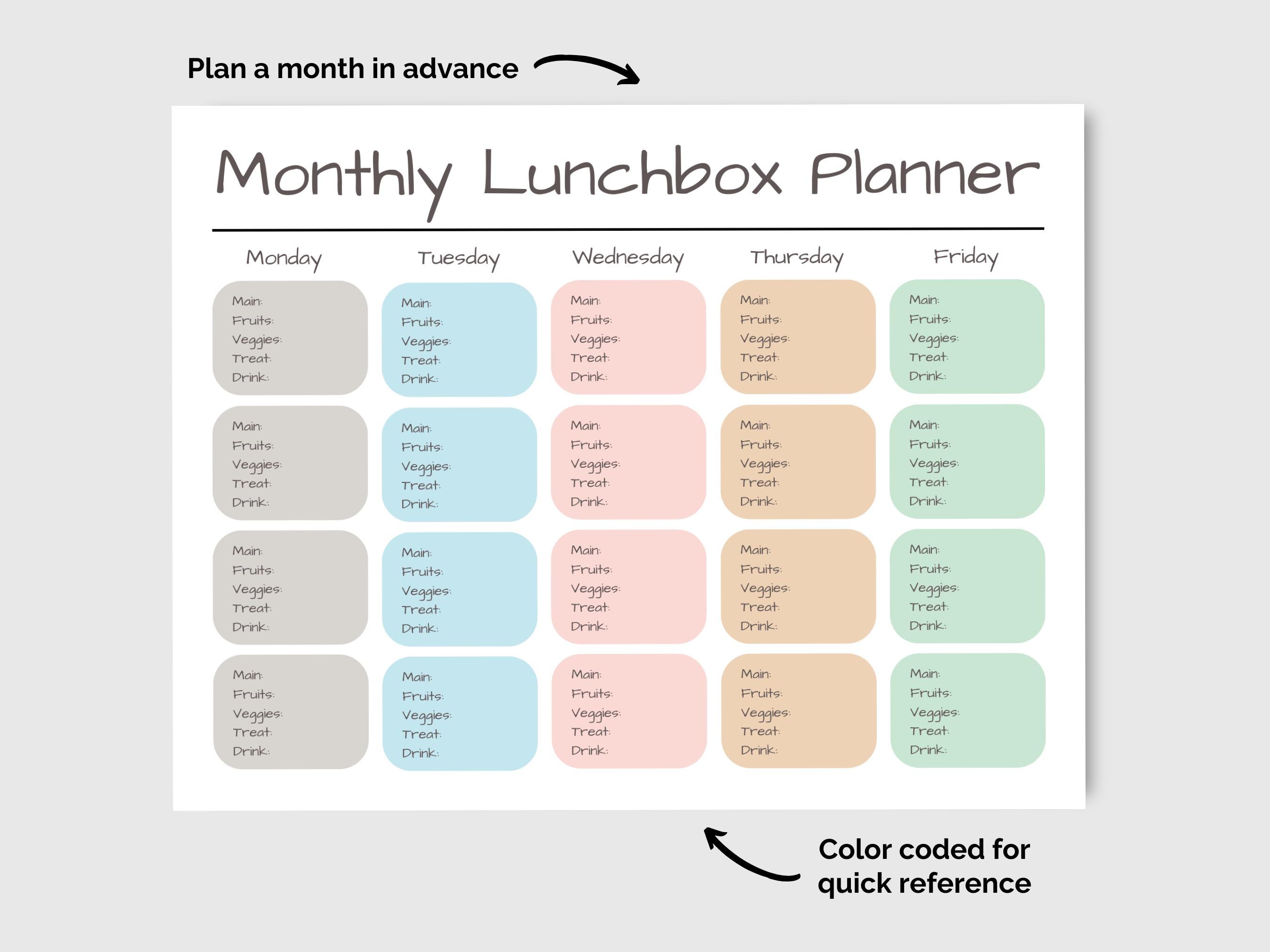 Lunchbox Meal Prep Made Easy With Colorful Weekly and Monthly ...