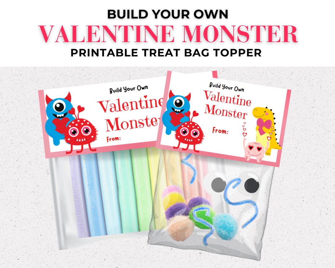 Create Your Own Valentine Monster Activity Bag Topper, DIY Build Your ...
