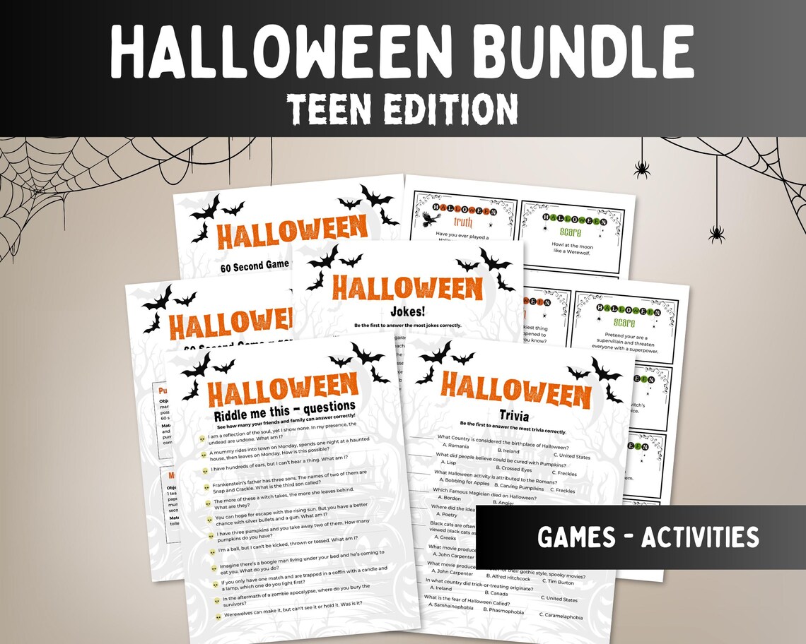 Spooky Fun for Teens - Halloween Games Bundle, Printable Halloween ...