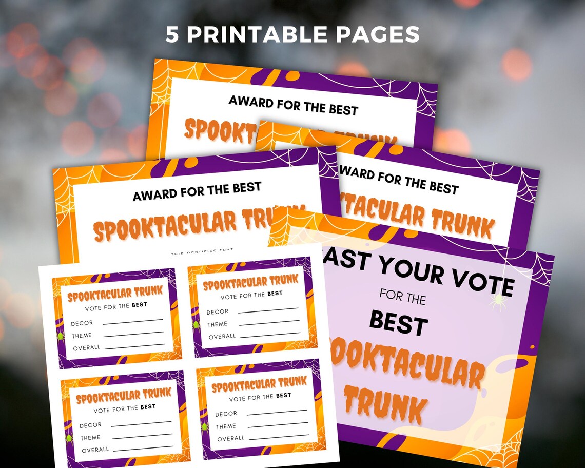 Trunk or Treat Contest Ballots & Awards Set - Printable, DIY Halloween ...