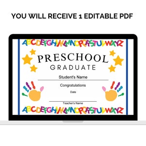 Editable Preschool Graduation Certificate, Printable Preschool ...