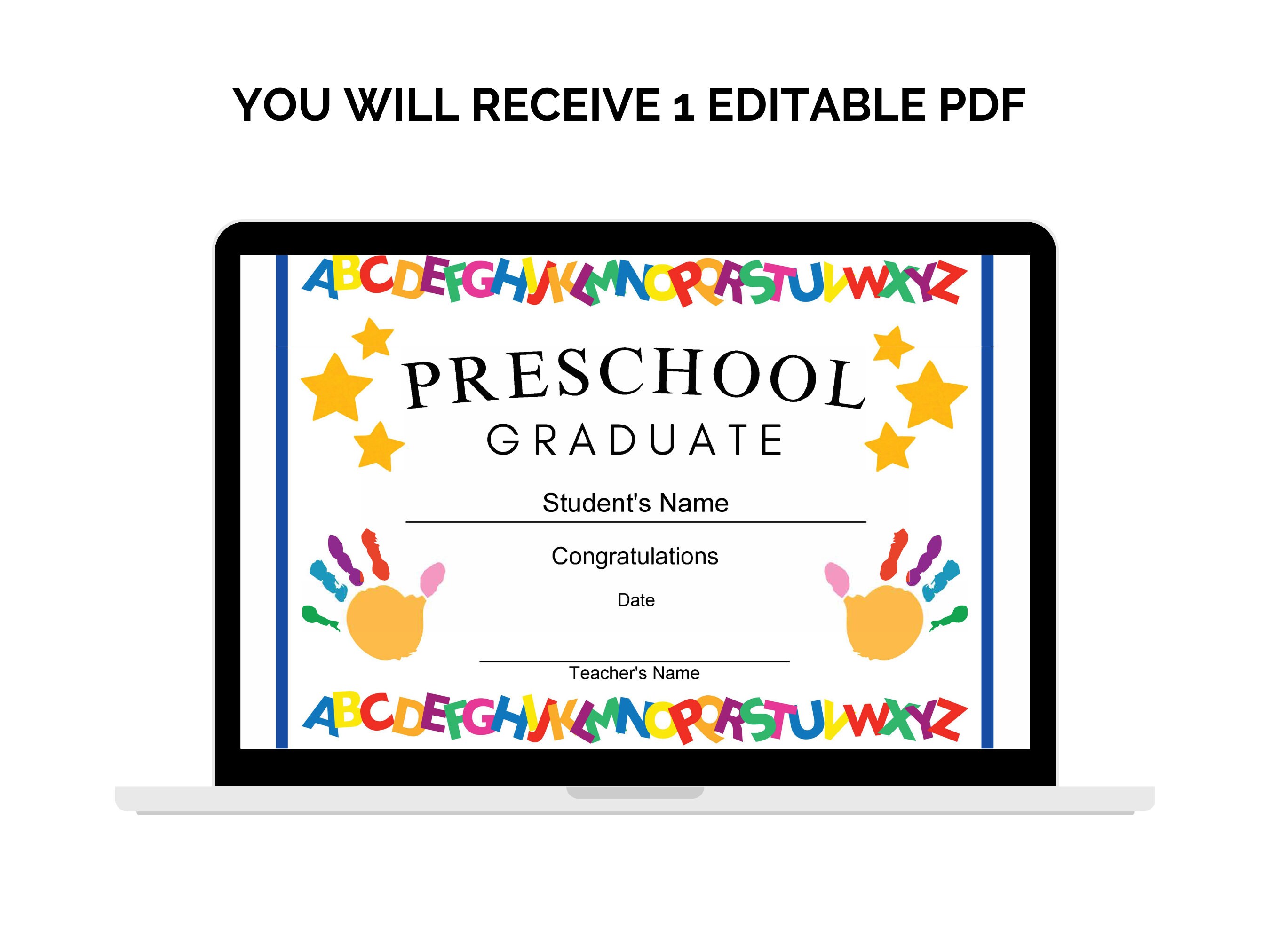 Editable Preschool Graduation Certificate, Printable Preschool ...