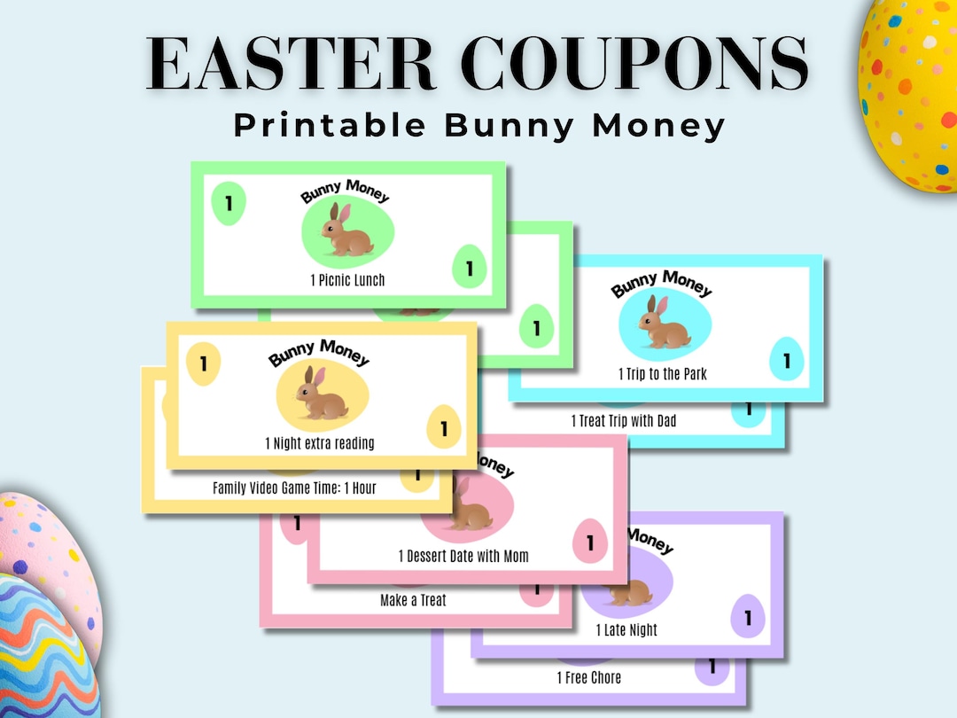 Easter Coupon - Printable Bunny Money, Easter Egg Hunt Vouchers ...