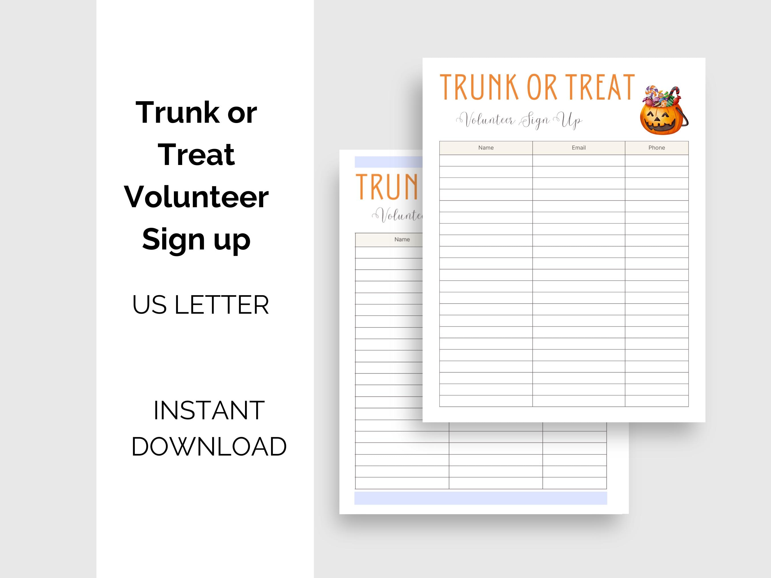 Trunk or Treat Sign up Sheet, Trunk or Treat Printable Sign-up Form for ...