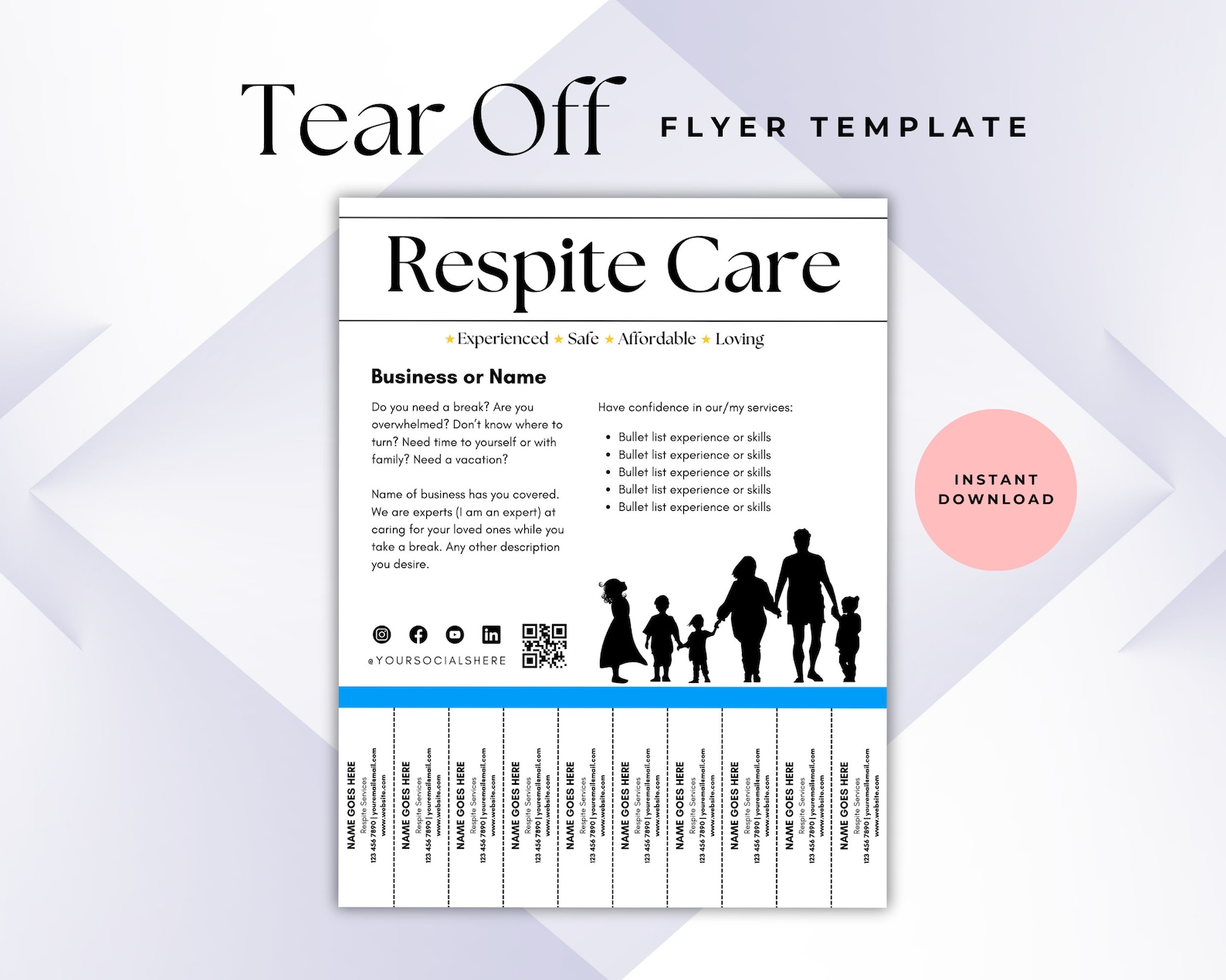 Respite Care Flyer Template, Customizable Respite Care Tear off Flyer ...