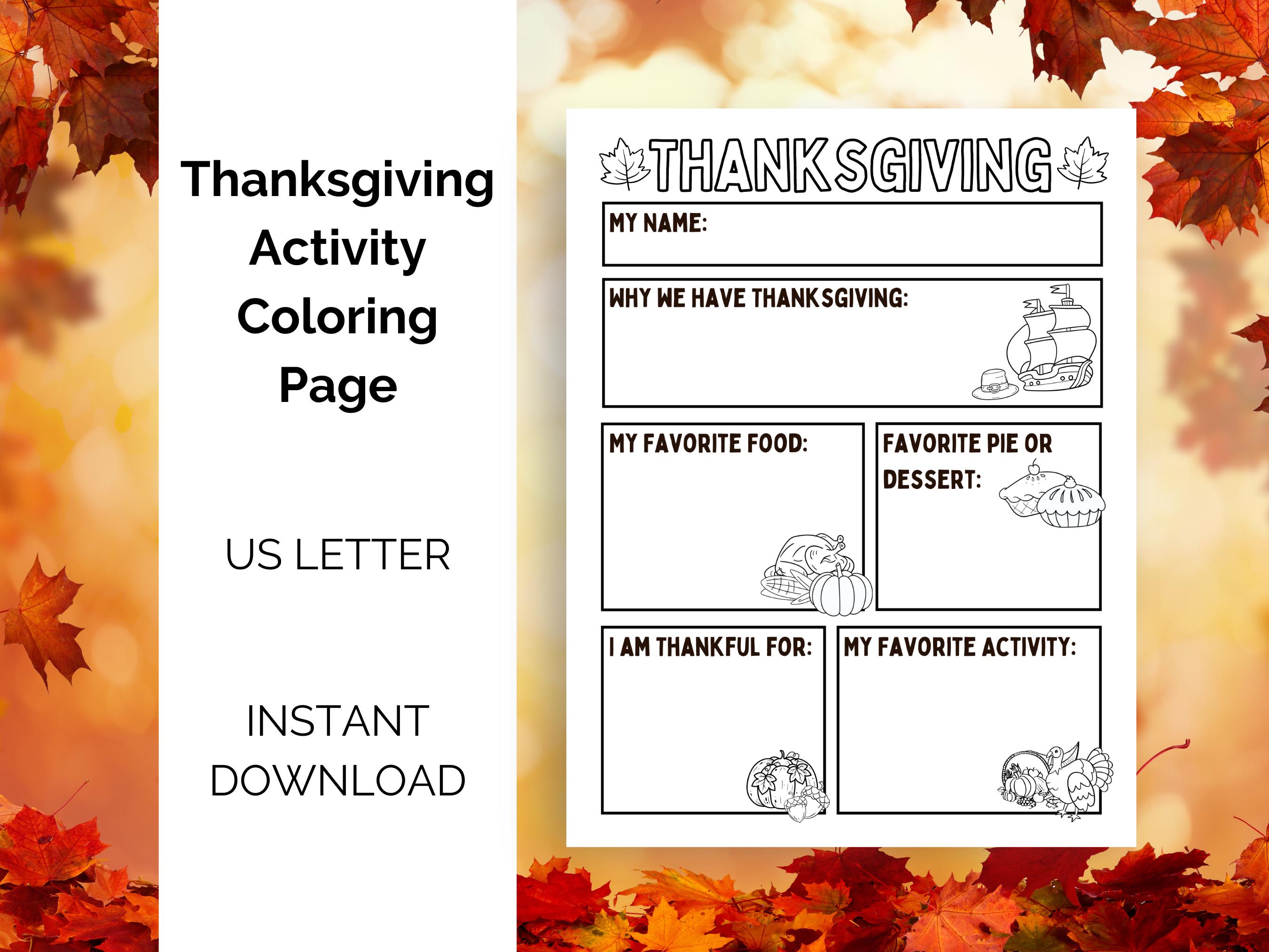 Printable Thanksgiving Activity Coloring Page - Instant Download ...