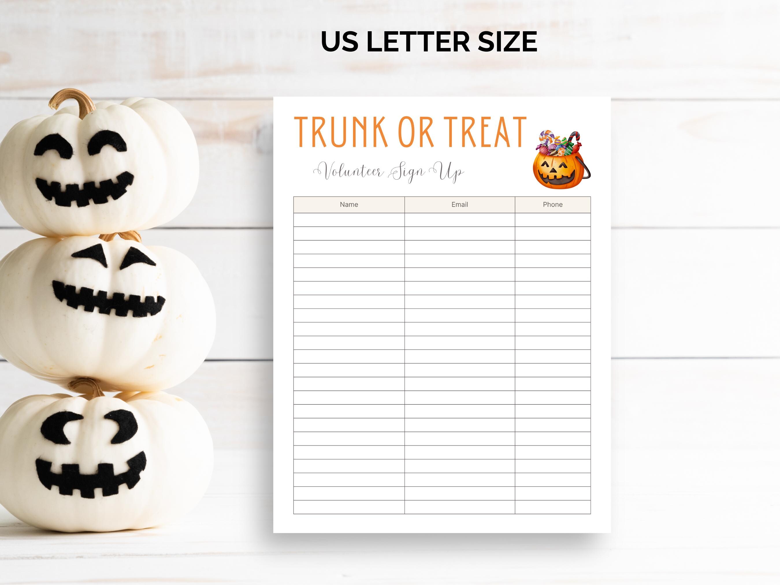 Trunk or Treat Sign up Sheet, Trunk or Treat Printable Sign-up Form for ...