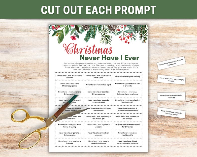 Printable Christmas Never Have I Ever Party Game for Teens and Adults ...