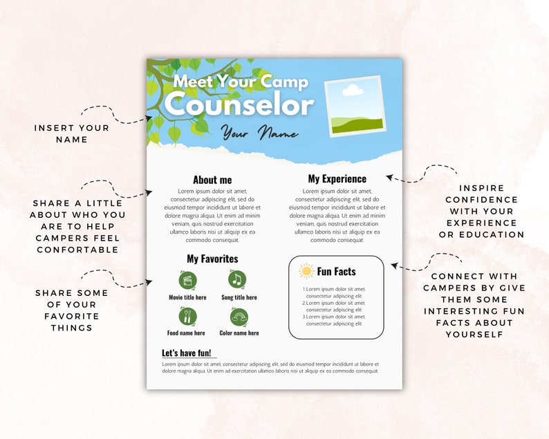 Summer Camp Fun: Printable Meet the Counselor Flyer Template, Get to ...