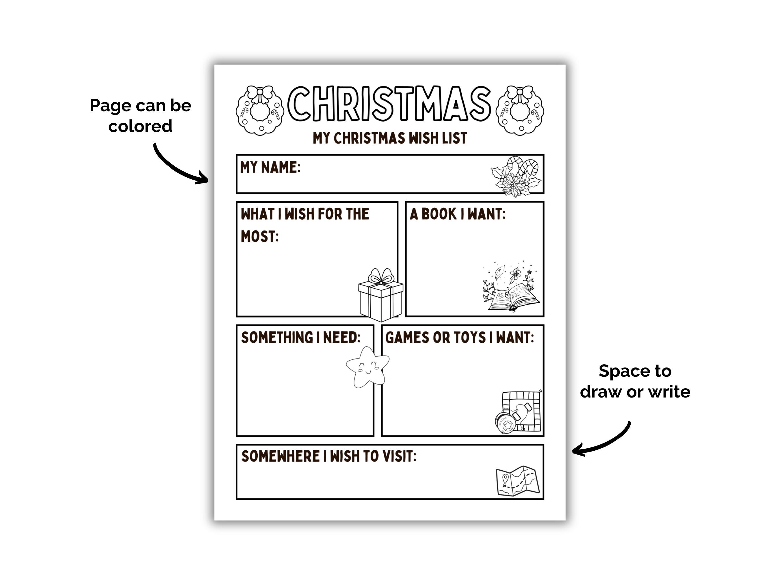 Kids Christmas Wish List Printable Coloring Page - Fun Holiday Activity ...