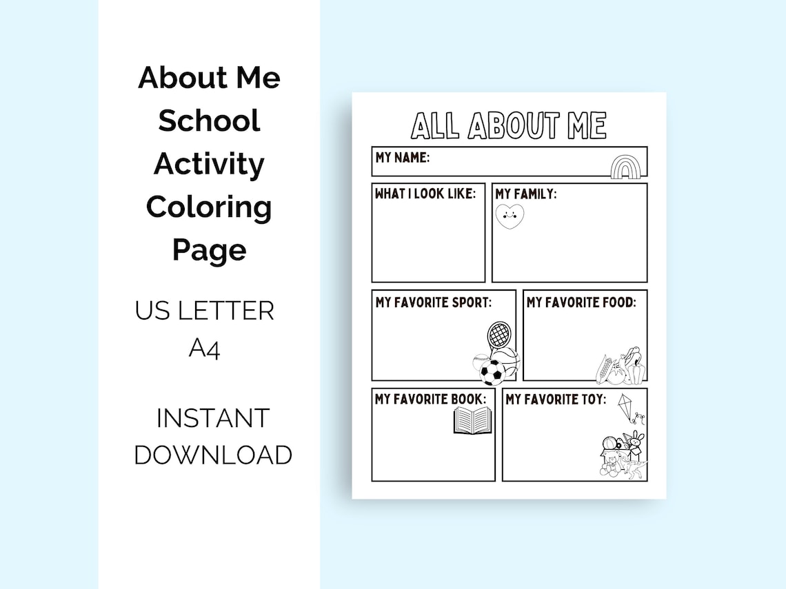 Creative Kids' All About Me Activity Coloring Page - Printable, Fun ...