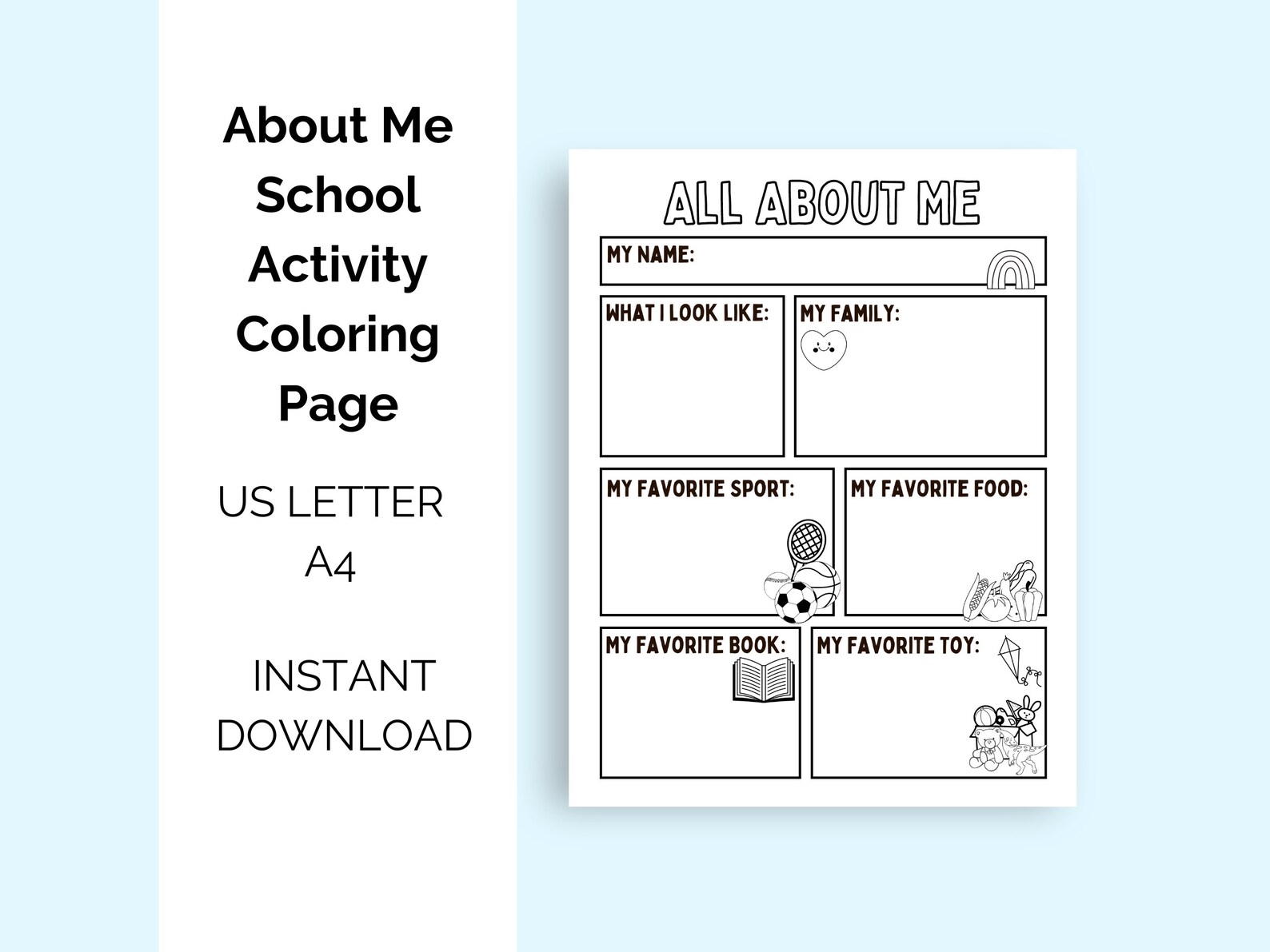 Creative Kids' All About Me Activity Coloring Page Printable, Fun Back ...