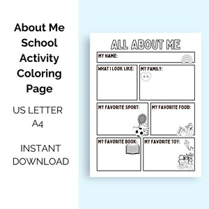 Creative Kids' All About Me Activity Coloring Page - Printable, Fun ...