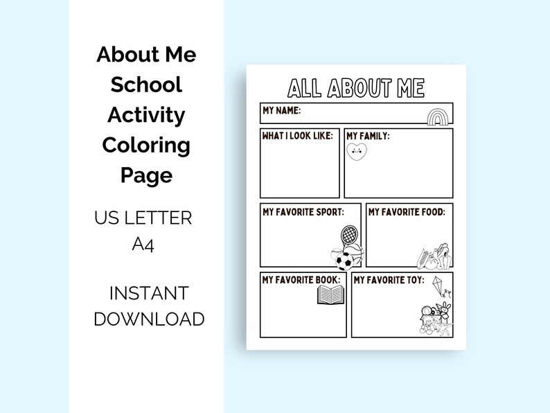 Creative Kids' All About Me Activity Coloring Page - Printable, Fun ...