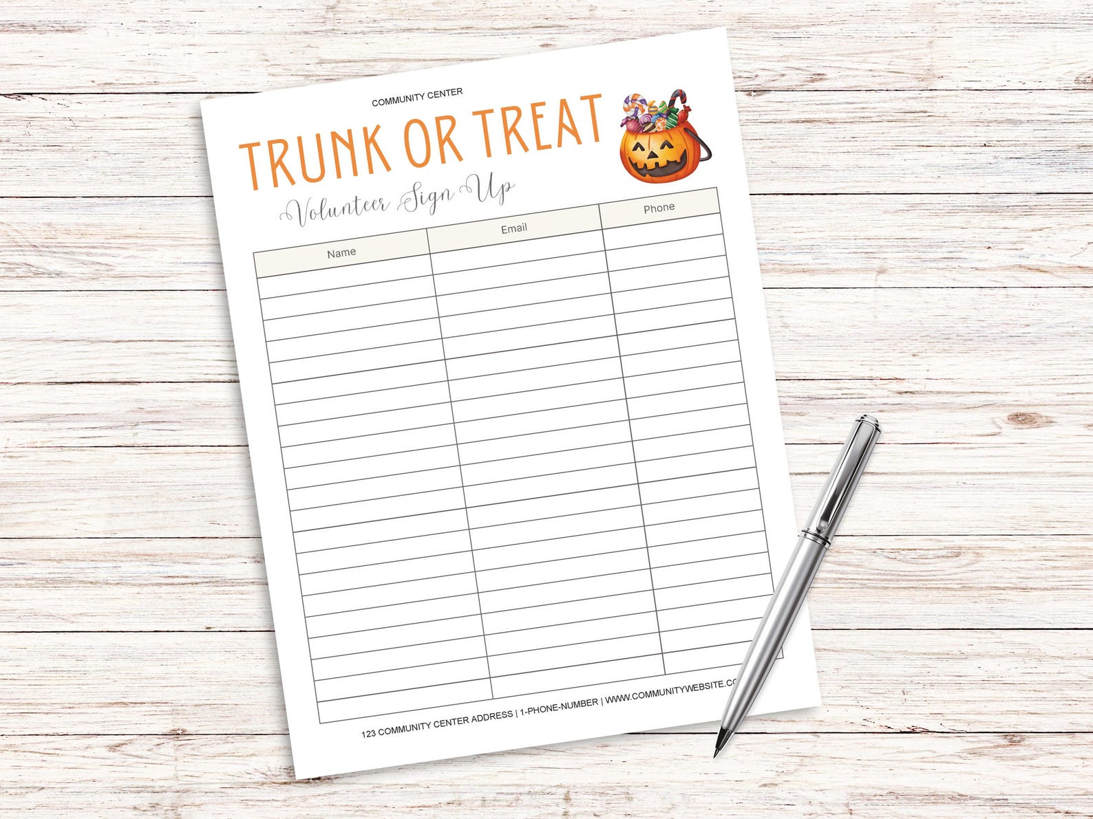 Trunk or Treat Sign up Sheet, Trunk or Treat Printable Sign-up Form for ...