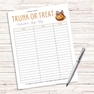 Trunk or Treat Sign up Sheet, Trunk or Treat Printable Sign-up Form for ...