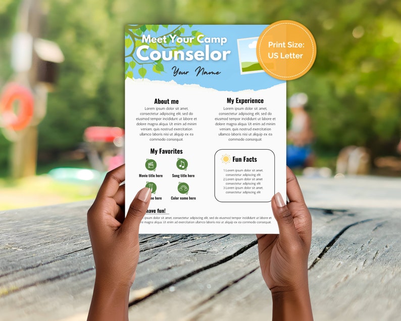Summer Camp Fun: Printable Meet the Counselor Flyer Template, Get to ...