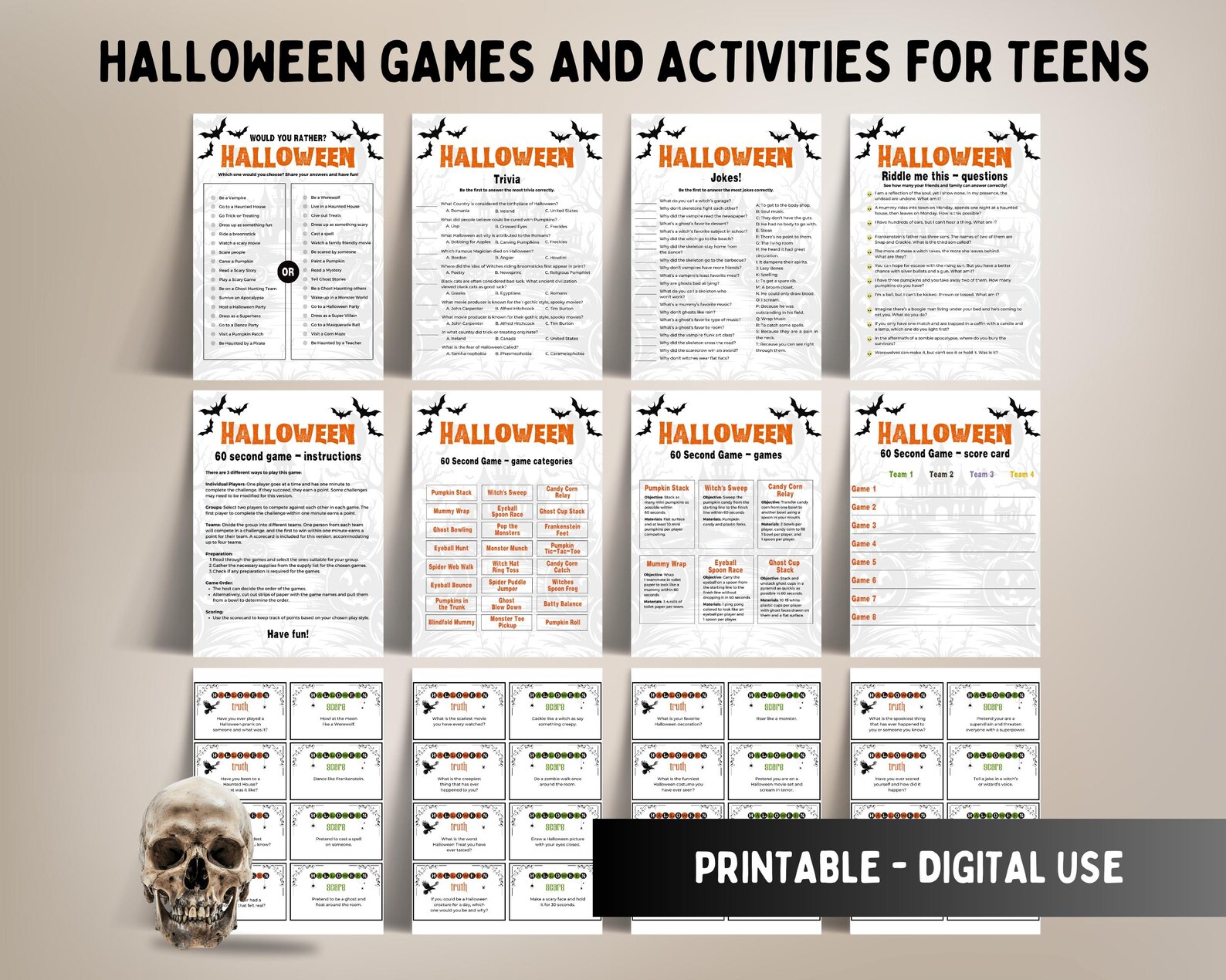 Spooky Fun for Teens - Halloween Games Bundle, Printable Halloween ...