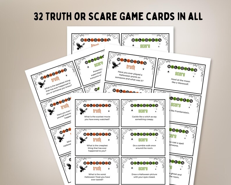 Spooky Halloween Game: Printable Truth or Scare, Printable Halloween ...
