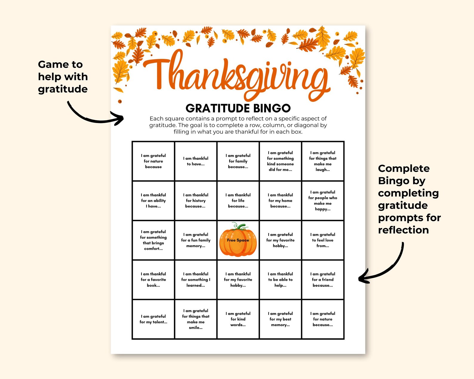 Gratitude Bingo Game Set for Thanksgiving Fun, Thanksgiving Bingo: A ...