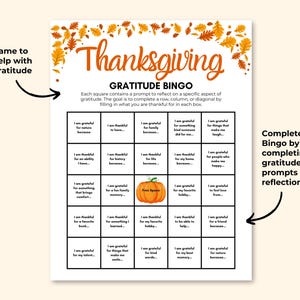 Gratitude Bingo Game Set for Thanksgiving Fun, Thanksgiving Bingo: A ...