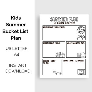 Kids Summer Bucket List Plan Printable, Coloring Page for Beginning ...