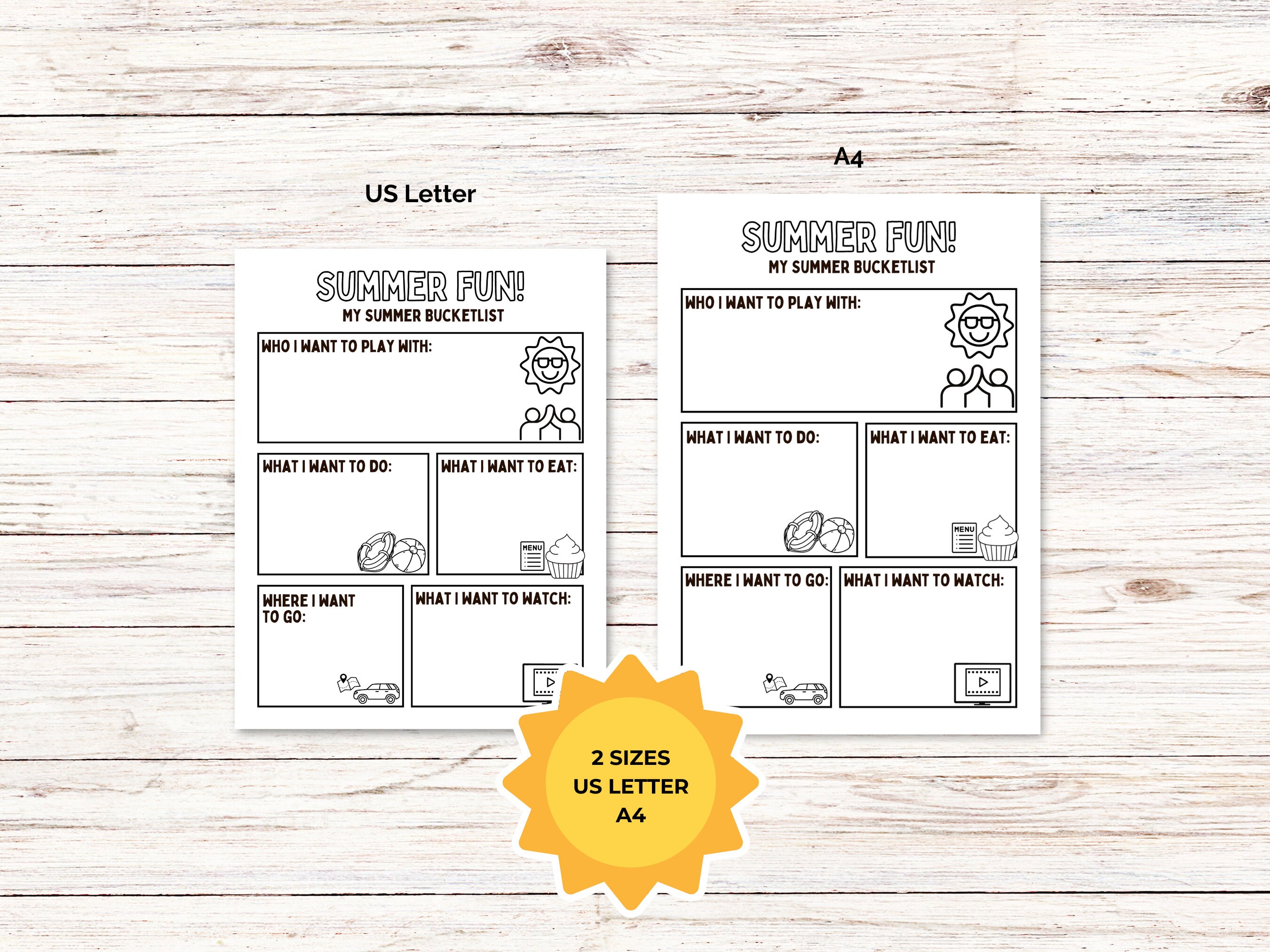 Kids Summer Bucket List Plan Printable, Coloring Page for Beginning ...