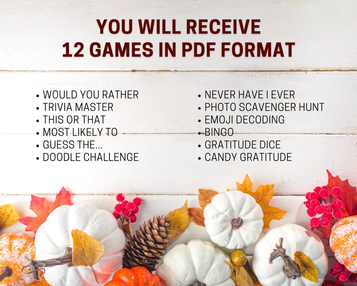Fun Friendsgiving Printable Game Set - Gather & Play! Ultimate ...