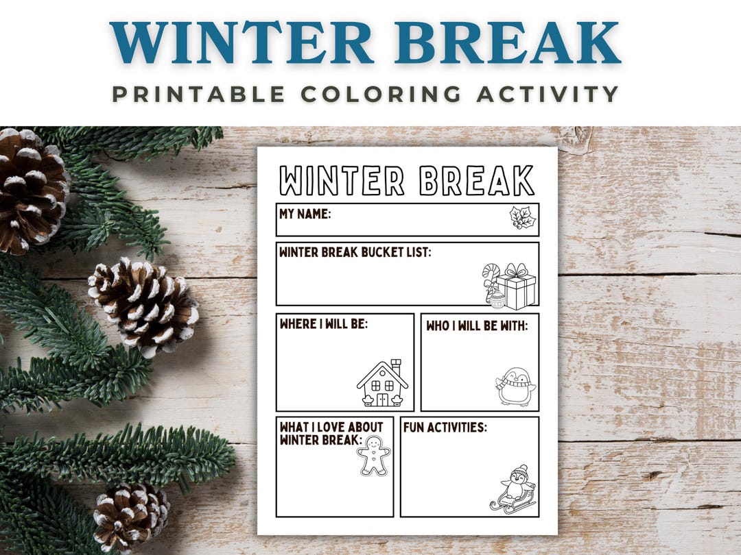 Winter Break Coloring Printable for Kids - Fun Activity Sheet, Kids ...