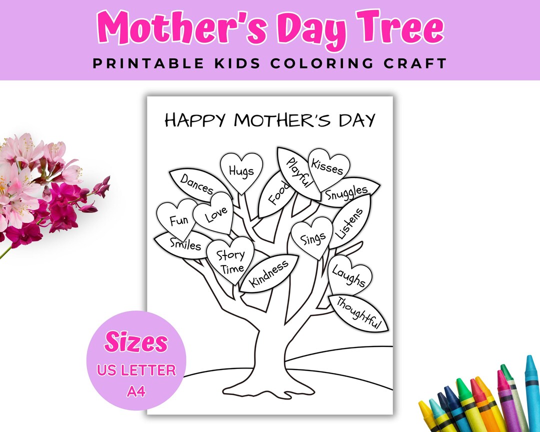 Mother's Day Tree Printable Coloring Page - Instant Download, Mother's ...