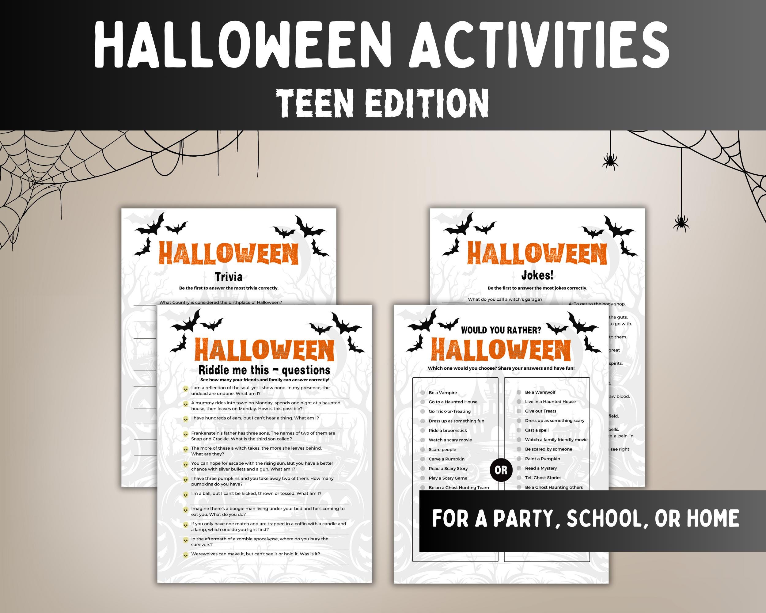 Spooky Halloween Riddles and Jokes Printable Set for Teens, Printable ...