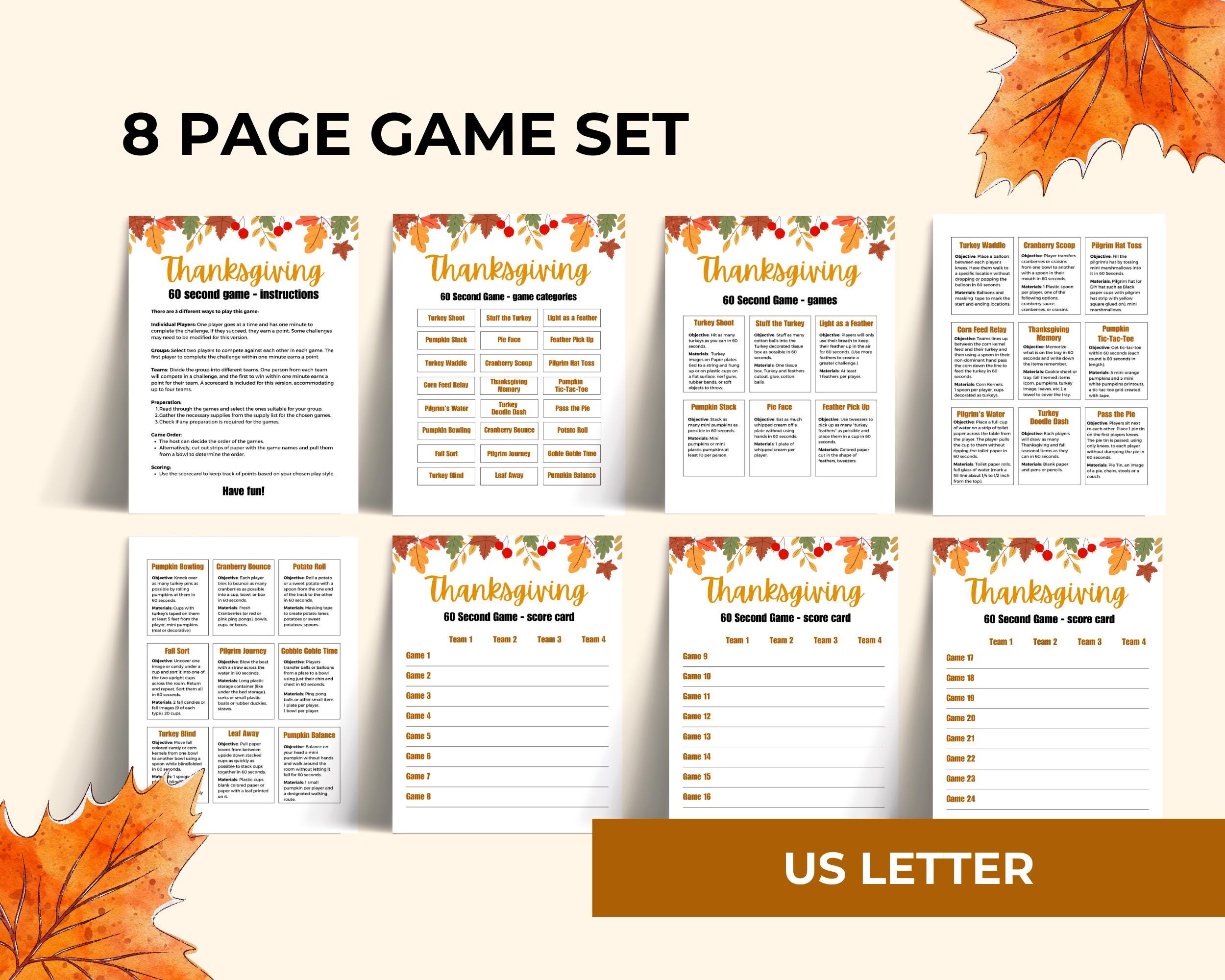 60 Second Thanksgiving Game Set - Fun for Family Gatherings! Fast-paced ...