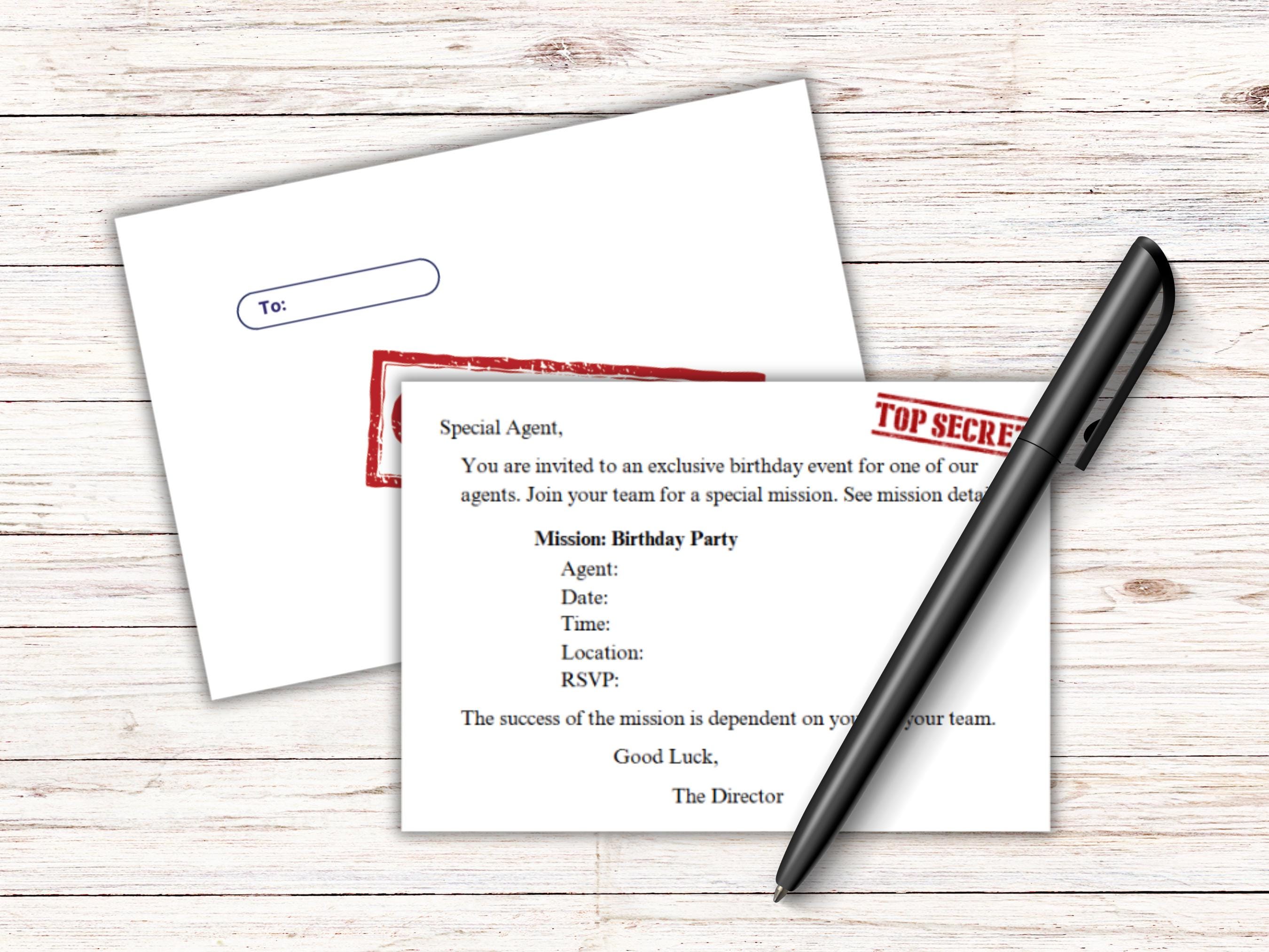 DIY Printable Special Agent Birthday Party Invitations - Detective ...