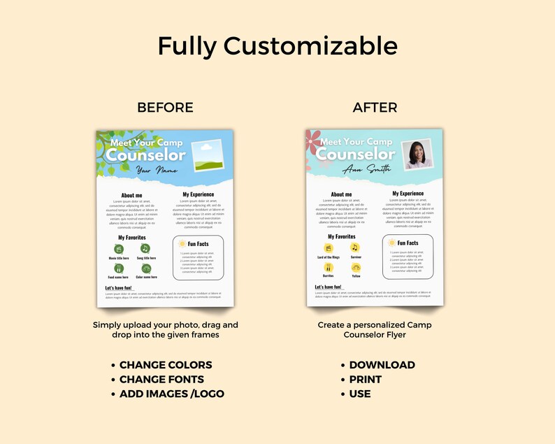 Summer Camp Fun: Printable Meet the Counselor Flyer Template, Get to ...