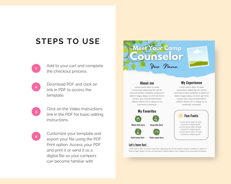 Summer Camp Fun: Printable Meet the Counselor Flyer Template, Get to ...