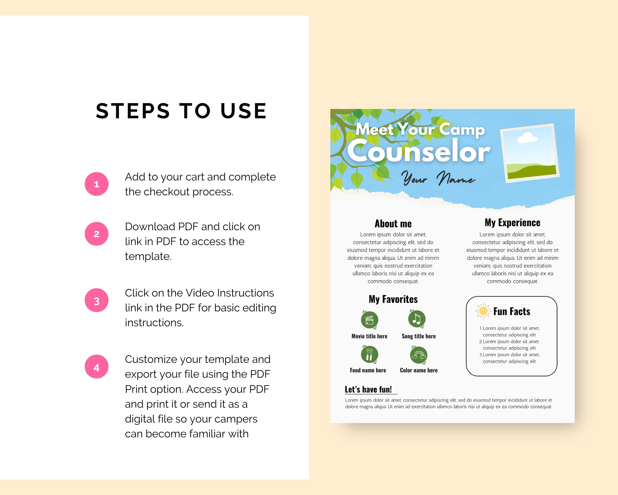Summer Camp Fun: Printable Meet the Counselor Flyer Template, Get to ...