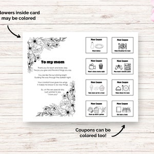 Mother's Day Coloring Coupon Card, Mother's Day Colouring Card, Mother ...
