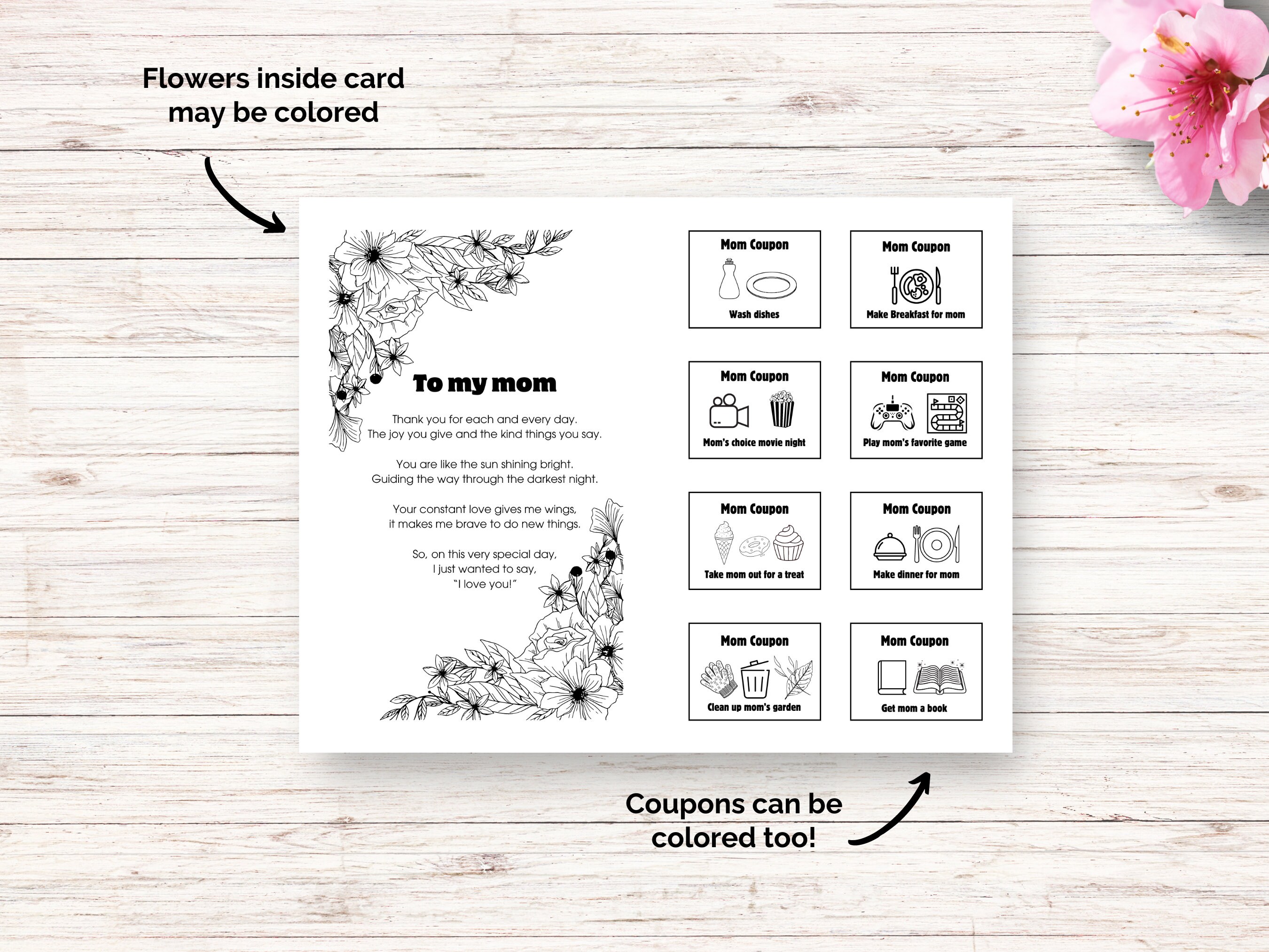 Mother's Day Coloring Coupon Card, Mother's Day Colouring Card, Mother ...