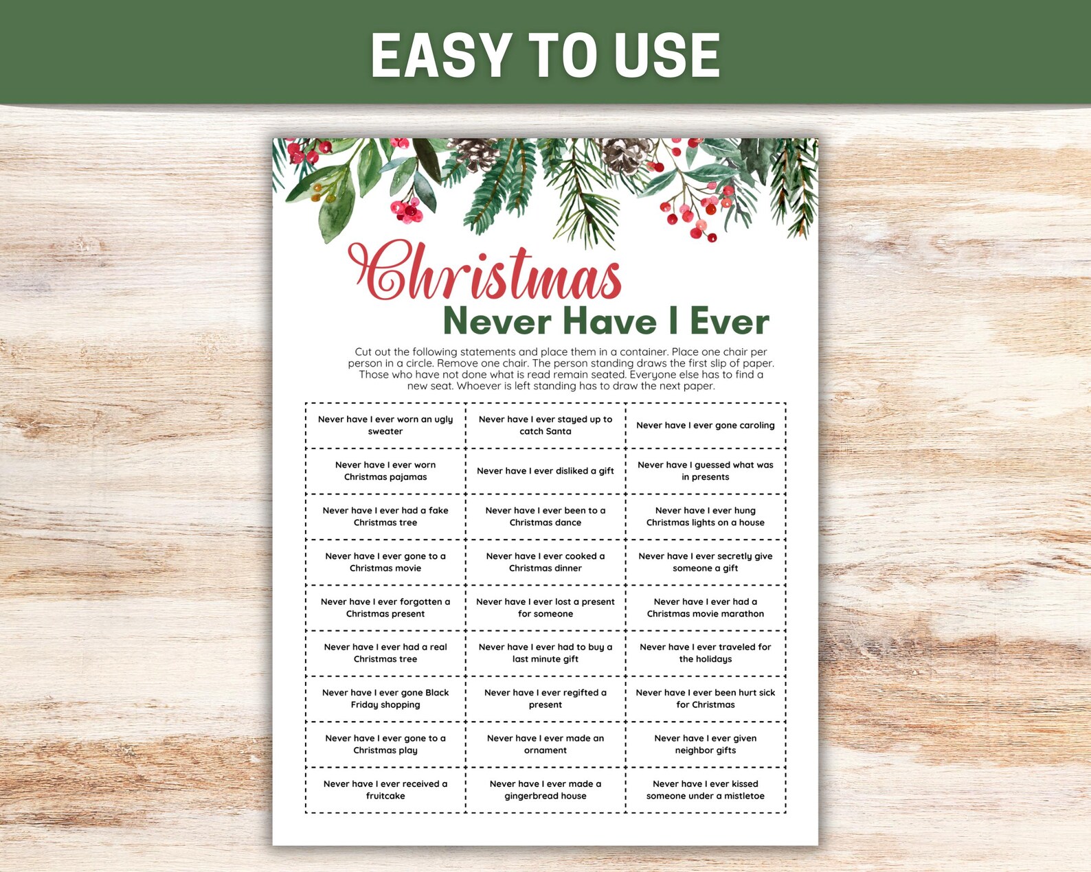 Printable Christmas Never Have I Ever Party Game for Teens and Adults ...