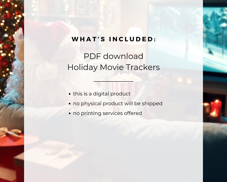 Printable Holiday Movie Watchlist Trackers, Christmas Season Movie Trackers Digital Download ...