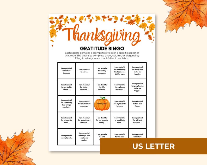 Gratitude Bingo Game Set for Thanksgiving Fun, Thanksgiving Bingo: A ...
