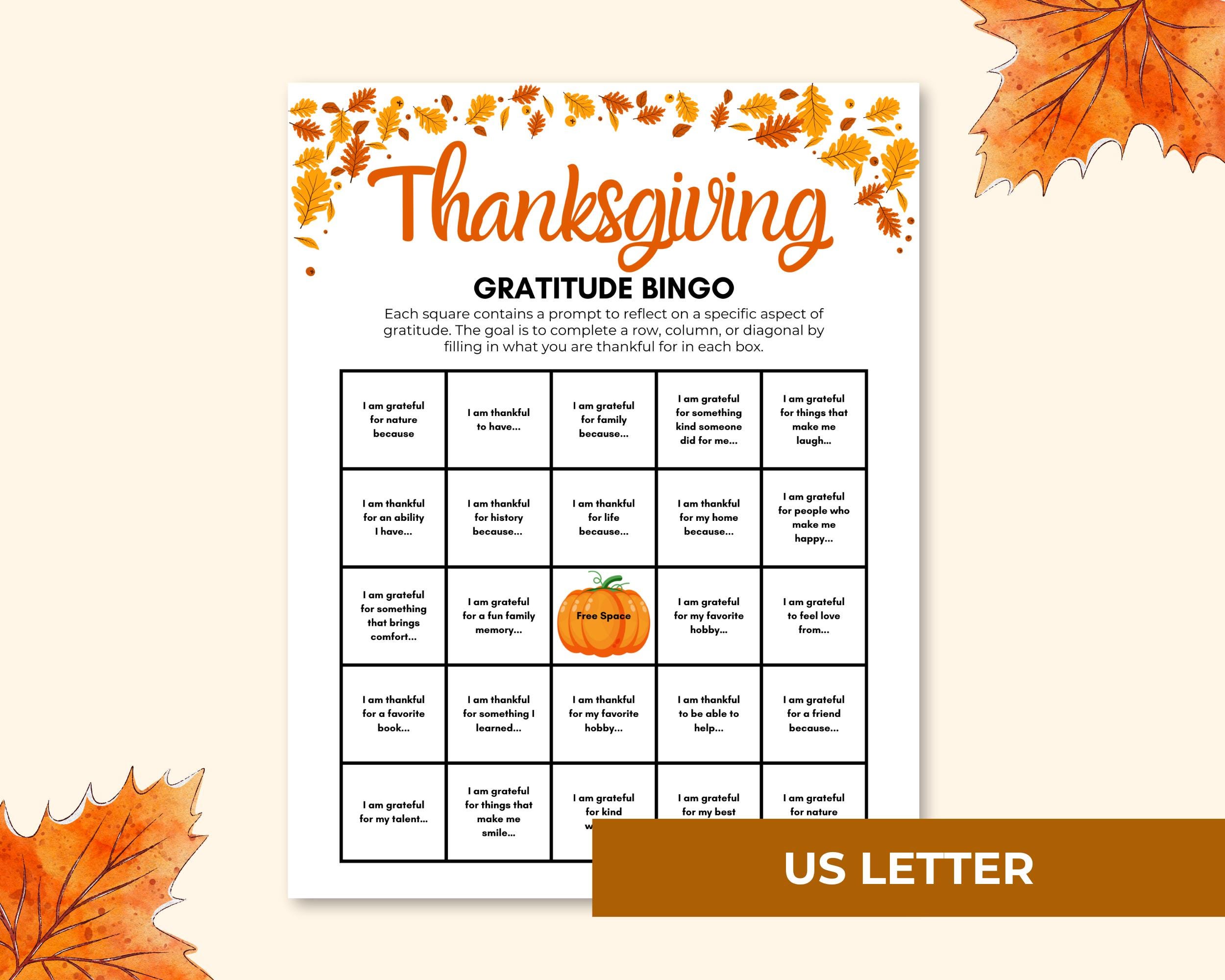 Gratitude Bingo Game Set for Thanksgiving Fun, Thanksgiving Bingo: A ...
