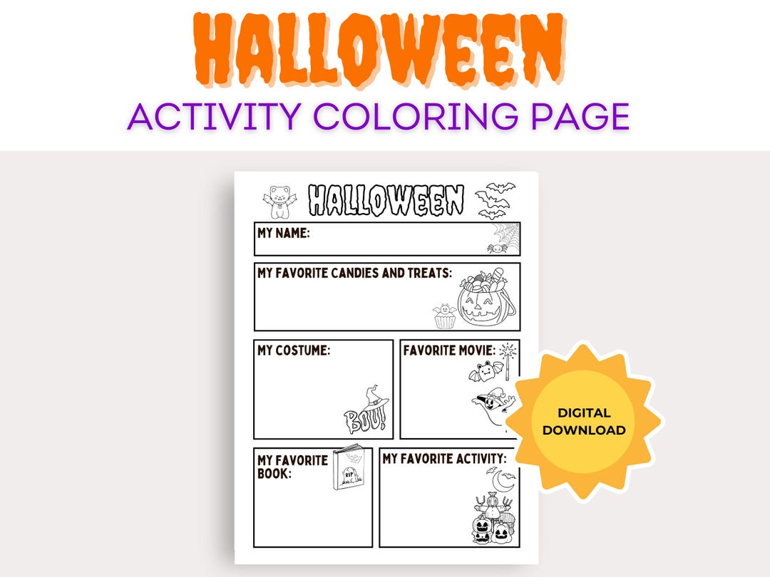 Spooky Halloween Activity Coloring Page - Fun for Home or School, DIY ...